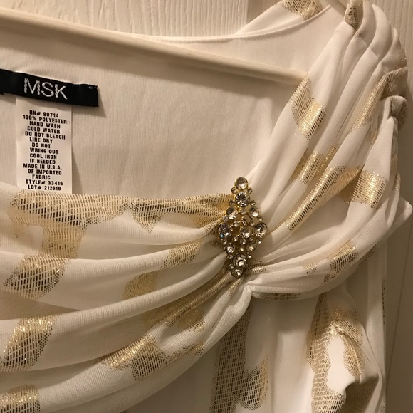 MSK | Tops | Msk Drop Front Blouse With Rhinestone Brooch | Poshmark